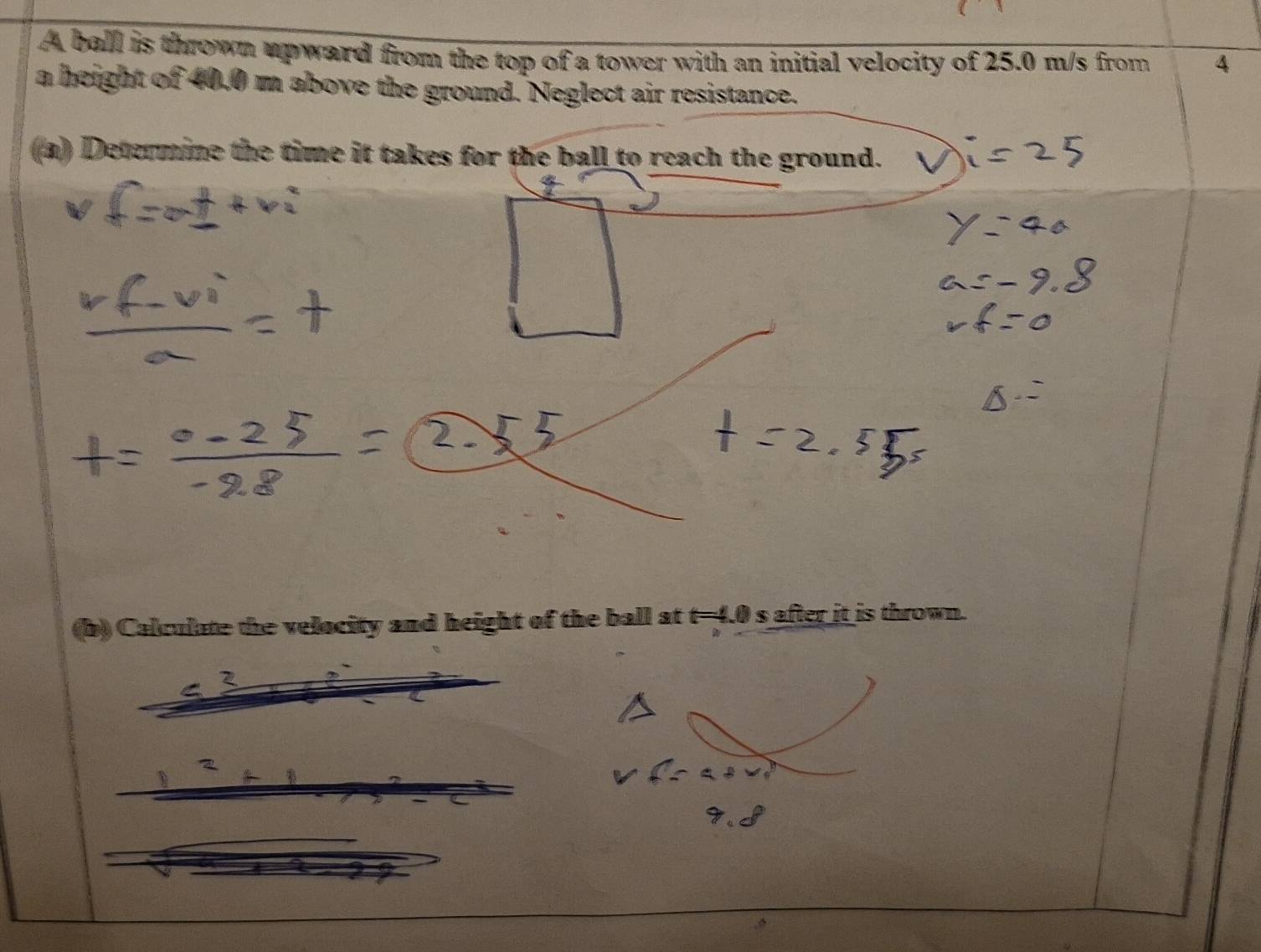 Gelöst:A ball is thrown upward from the top of a tower with an initial ...