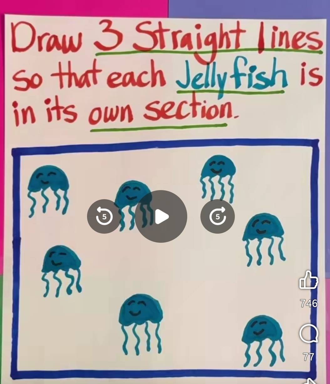 Solved: Draw 3 Straight lines so that each Jellyfish is in its own ...