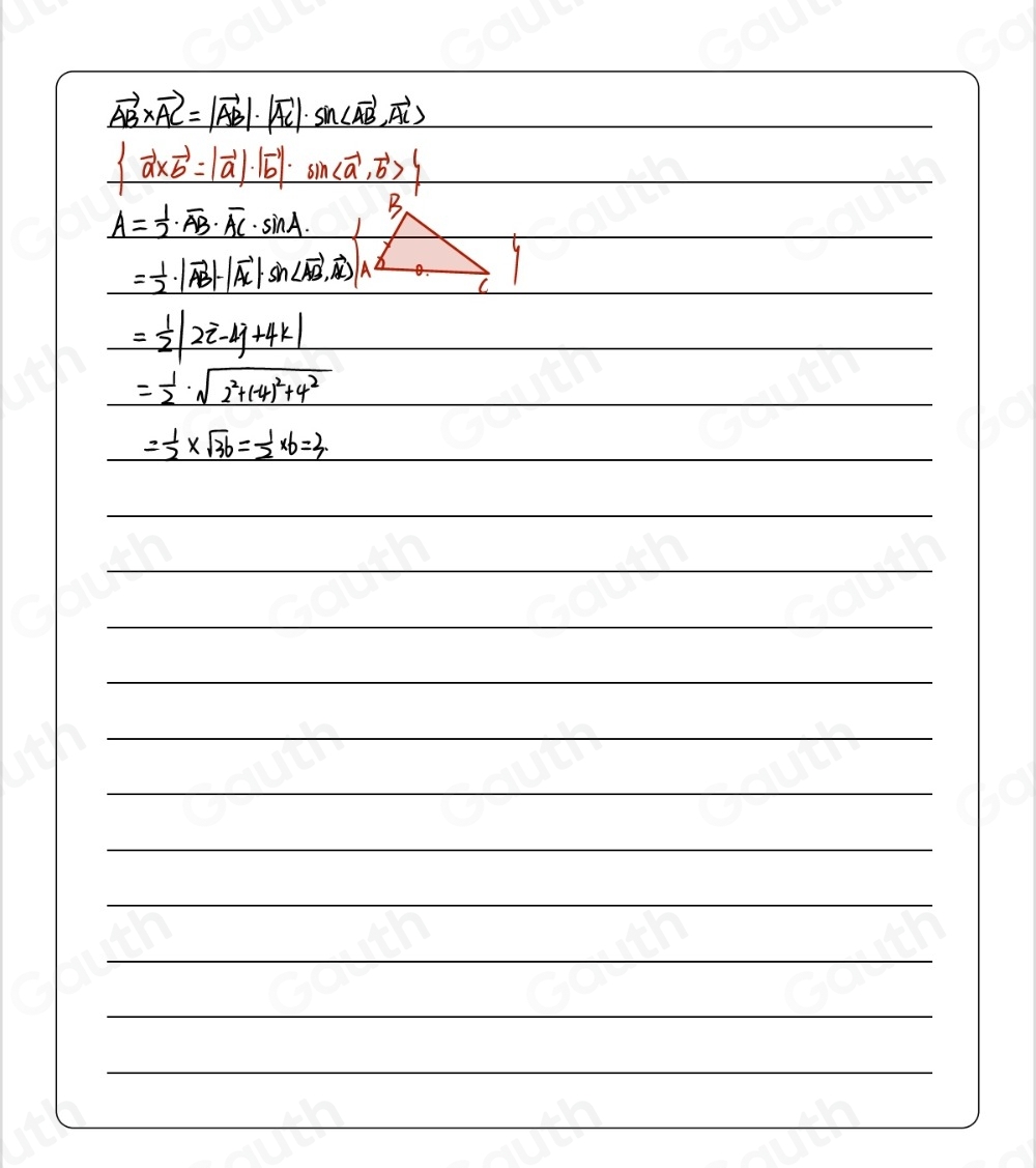 Selesai:If vector AB* vector AC=2i-4j+4k , then the area of ABC (in ...
