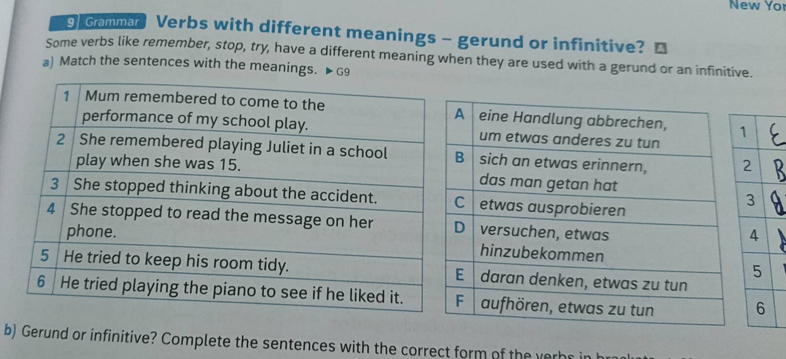 Gelöst:New Yor 9 Gamman Verbs with different meanings - gerund or ...