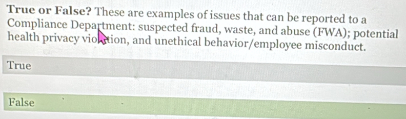 Solved: True or False? These are examples of issues that can be ...