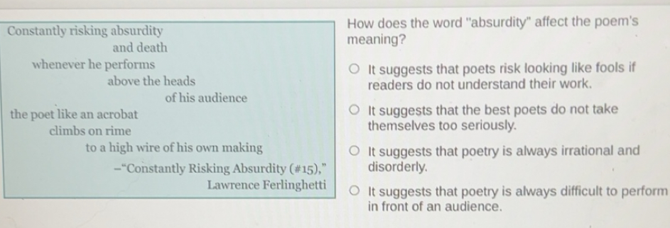 Solved: Constantly risking absurdity How does the word ''absurdity ...