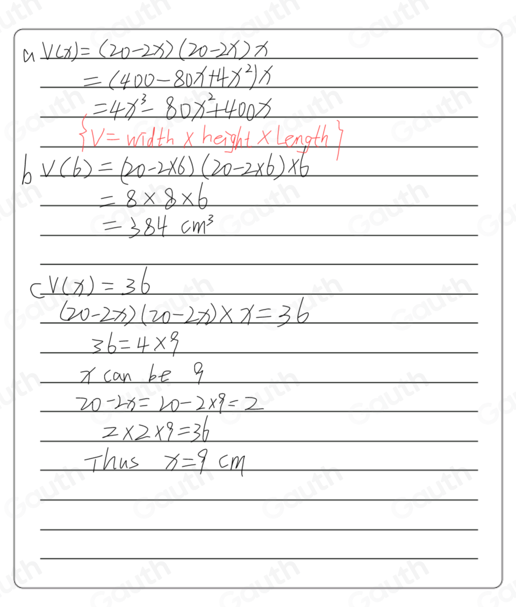 Solved: A box is to be constructed by cutting out equal squares from ...
