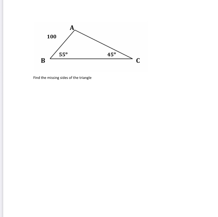 Gelöst:Find the missing sides of the triangle