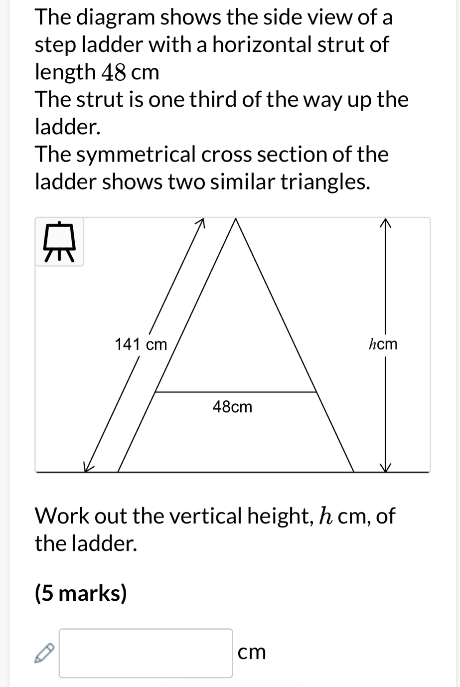 Solved: The diagram shows the side view of a step ladder with a ...
