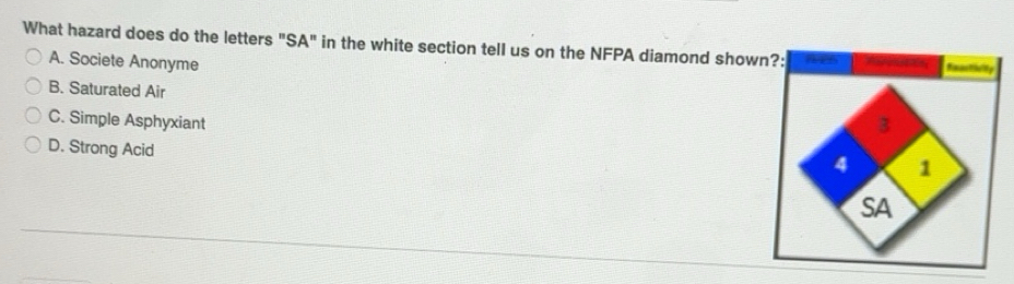 Solved: What hazard does do the letters "SA" in the white section tell ...