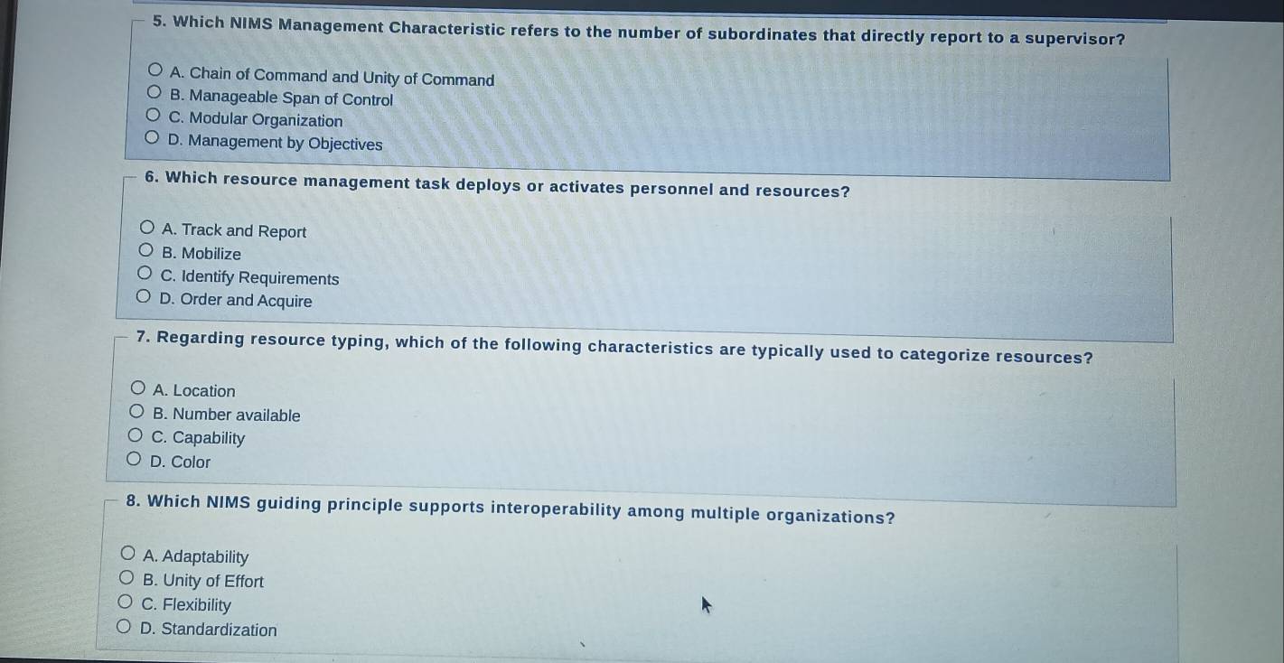 Solved: Which NIMS Management Characteristic refers to the number of ...