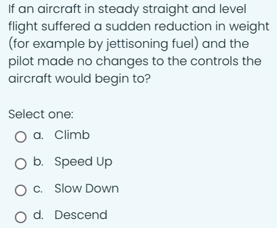 Solved: If an aircraft in steady straight and level flight suffered a ...