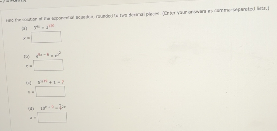 Solved: 1 41 Find the solution of the exponential equation, rounded to ...