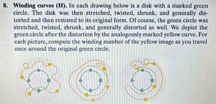 Solved: Winding curves (H). In each drawing below is a disk with a ...