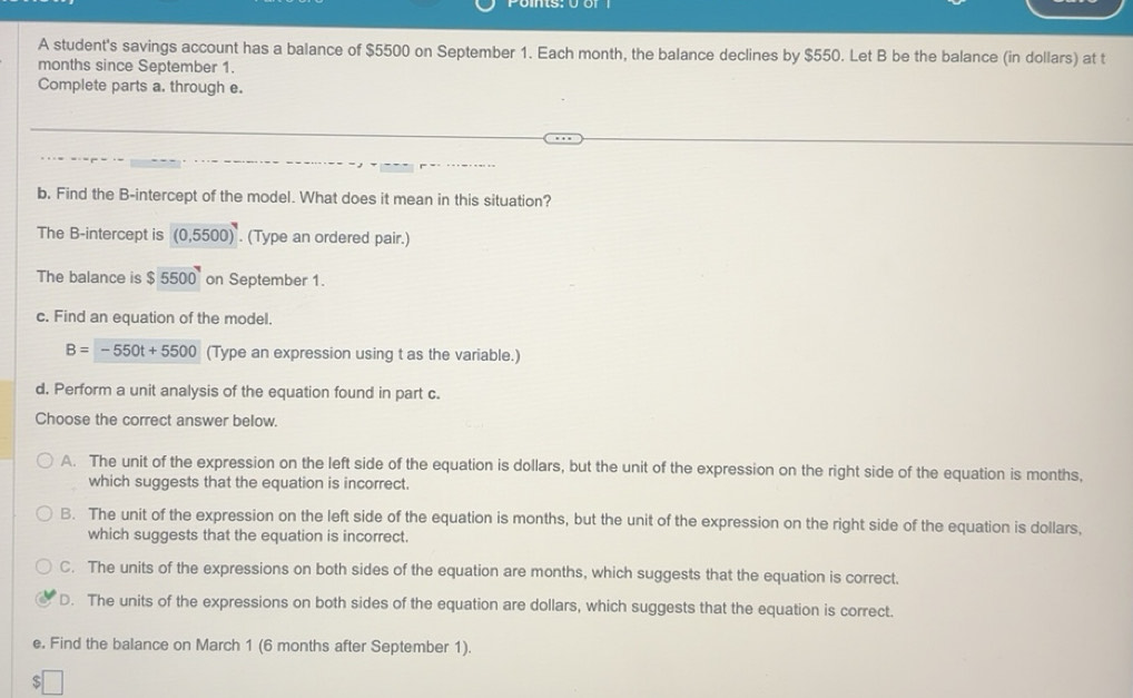 Solved: A student's savings account has a balance of $5500 on September ...