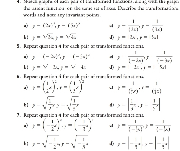 Gelöst:Sketch graphs of each pair of transformed functions, along with ...