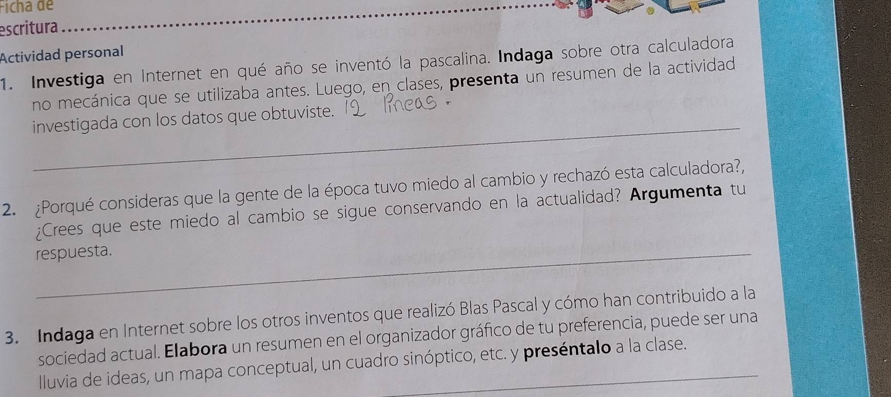 Resuelto:Ficha de escritura _ Actividad personal 1. Investiga en ...
