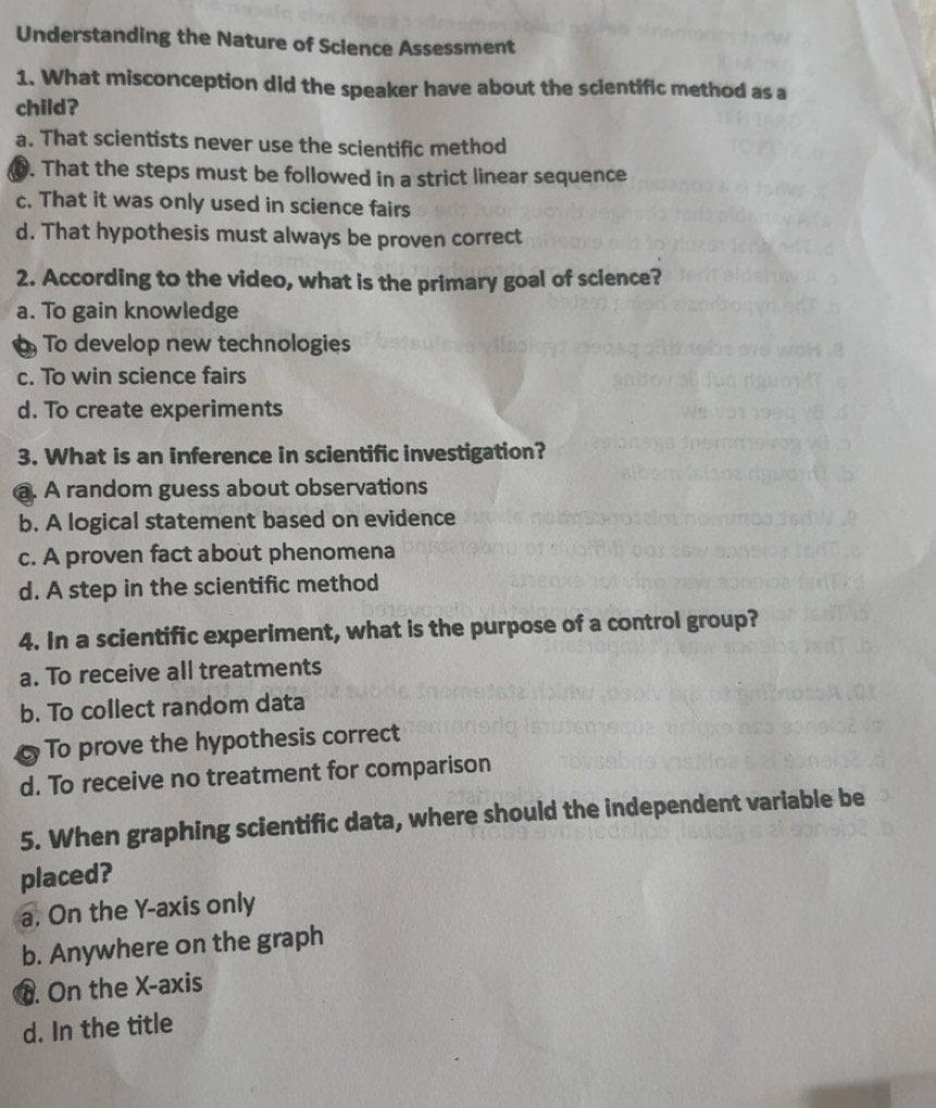 Solved: Understanding the Nature of Science Assessment 1. What ...