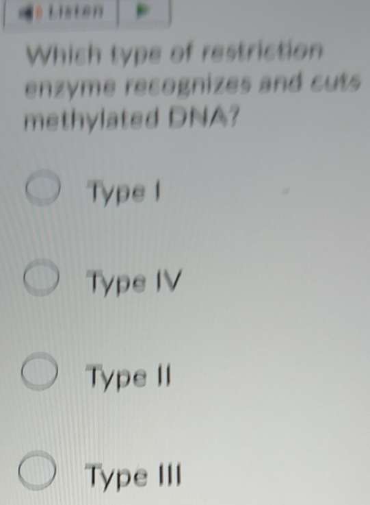 Solved: Which type of restriction enzyme recognizes and cuts methylated ...