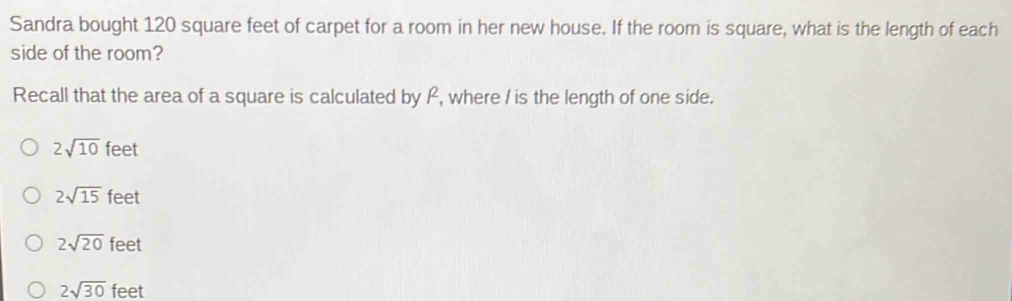 Solved: Sandra bought 120 square feet of carpet for a room in her new ...