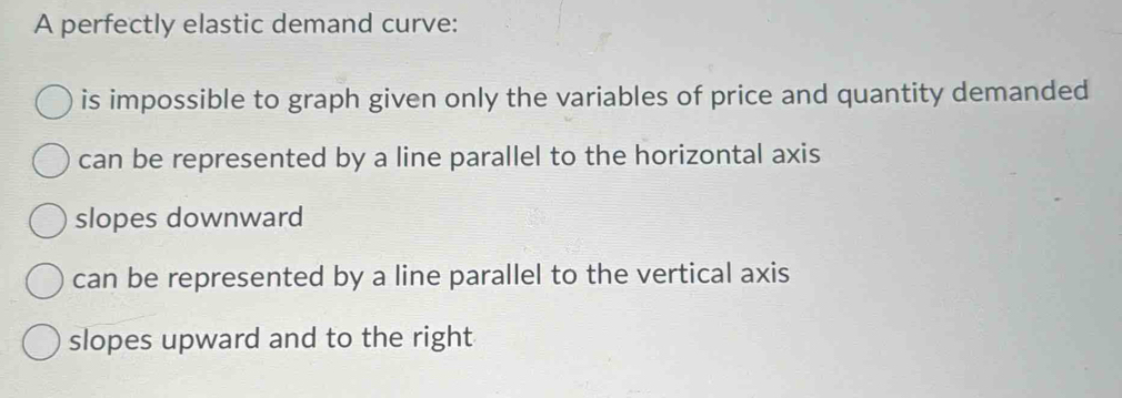 Solved: A perfectly elastic demand curve: is impossible to graph given only the variables of ...