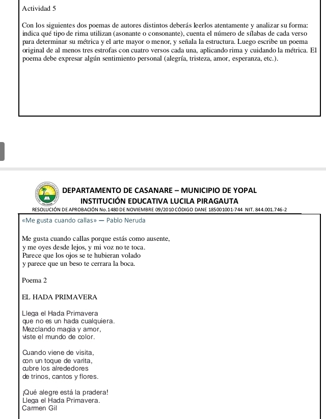 Resuelto:Actividad 5 Con los siguientes dos poemas de autores distintos ...