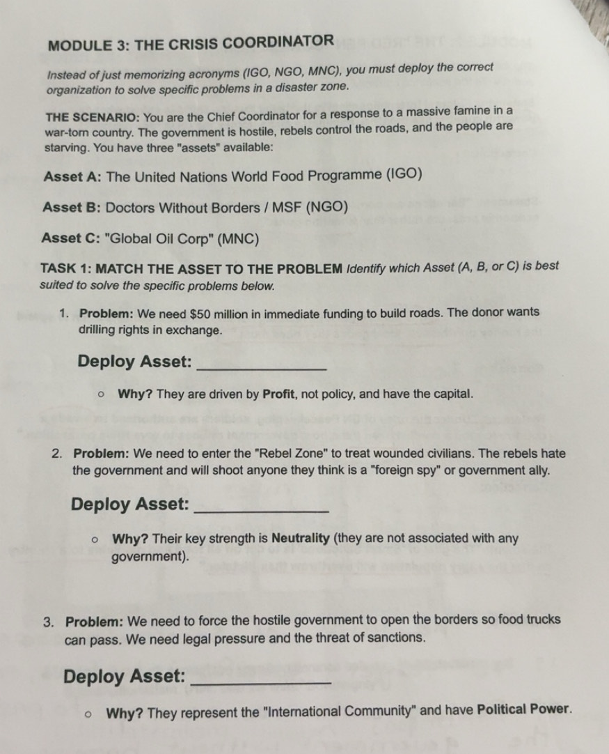 Solved: MODULE 3: THE CRISIS COORDINATOR Instead of just memorizing ...