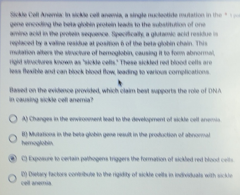 Solved: Sickle Cell Anemia: In sickle cell anemia, a single nucleotide ...