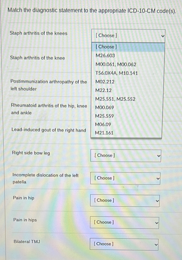 Solved: Match the diagnostic statement to the appropriate ICD- 10-CM ...