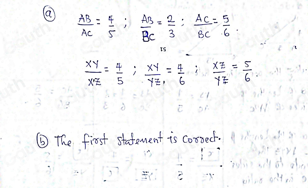 Solved: ABC and XYZ are similar. (a) Complete the three pairs of ...