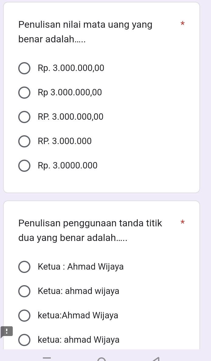 Telah dijawab:Penulisan nilai mata uang yang * benar adalah..... Rp. 3. ...