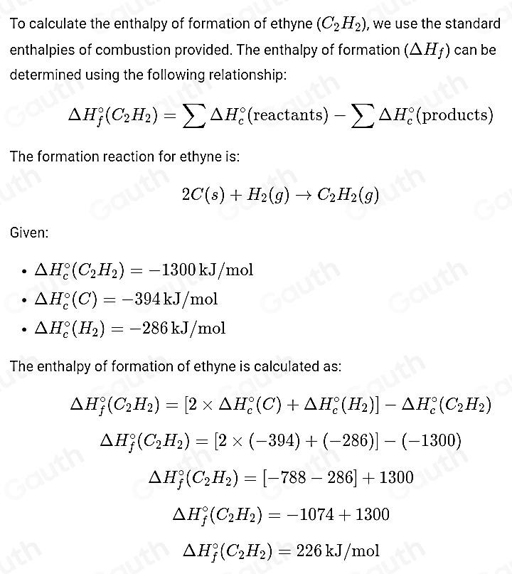 Selesai:By using the following standard enthalpy of combustion, calculate the enthalpy of formati