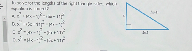 Solved: To solve for the lengths of the right triangle sides, which ...