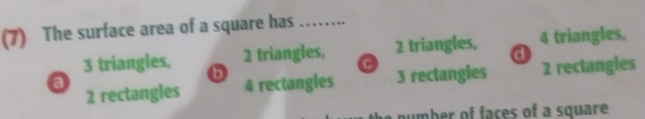 تم الحل:(7) The surface area of a square has_ 2 triangles, 2 triangles ...