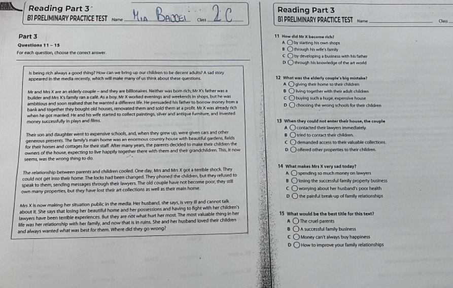 Risolto:Reading Part 3 Reading Part 3 1I PRELIMINARY PRACTICE TEST NaM ...