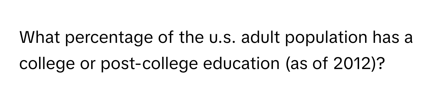 Solved: What percentage of the u.s. adult population has a college or ...