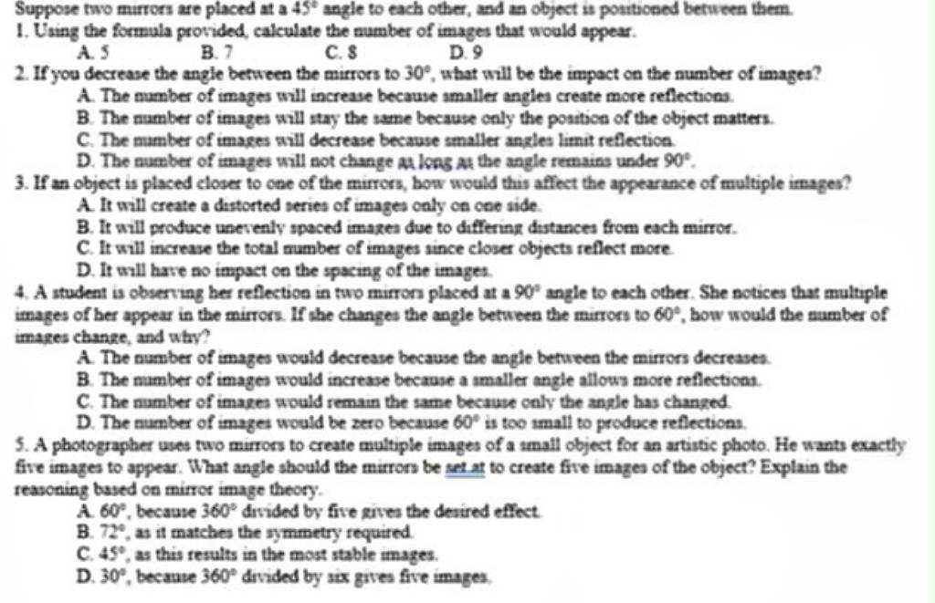 Solved: Suppose two mirrors are placed at a 45° angle to each other ...