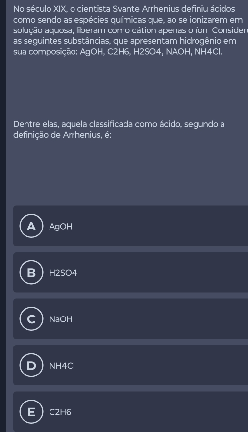 Resolvido:No século XIX, o cientista Svante Arrhenius definiu ácidos ...