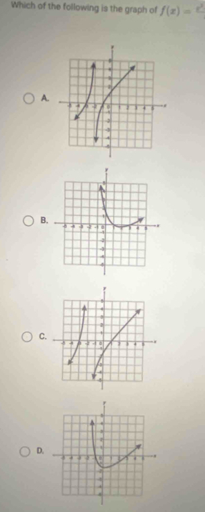 Solved: Which of the following is the graph of f(x)=frac e^x A. B C D ...