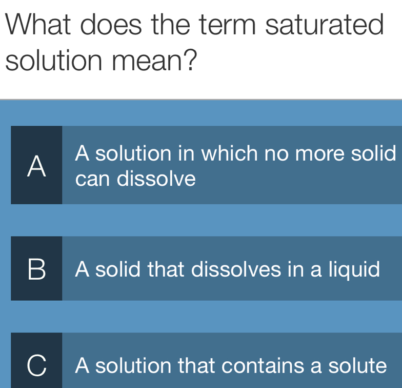 Solved: What does the term saturated solution mean? A A solution in ...