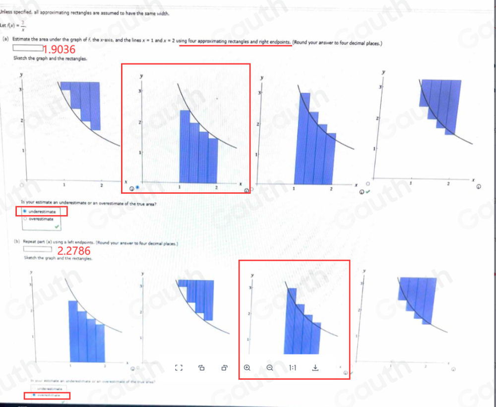 Solved: Unless specified, all approximating rectangles are assumed to have the same width. Let f ...