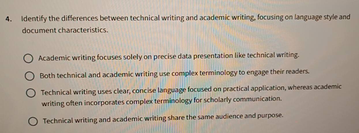 Solved: Identify the differences between technical writing and academic ...
