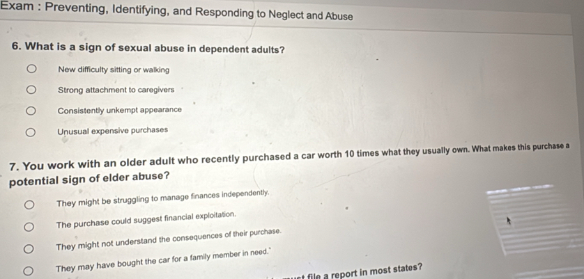 Solved: Exam : Preventing, Identifying, and Responding to Neglect and ...