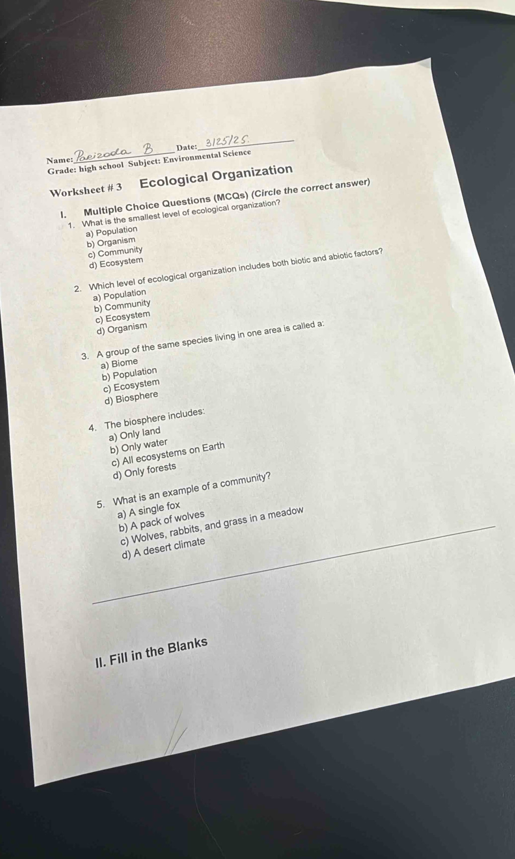 Solved: Date: _ Name: Grade: high school Subject: Environmental Science ...