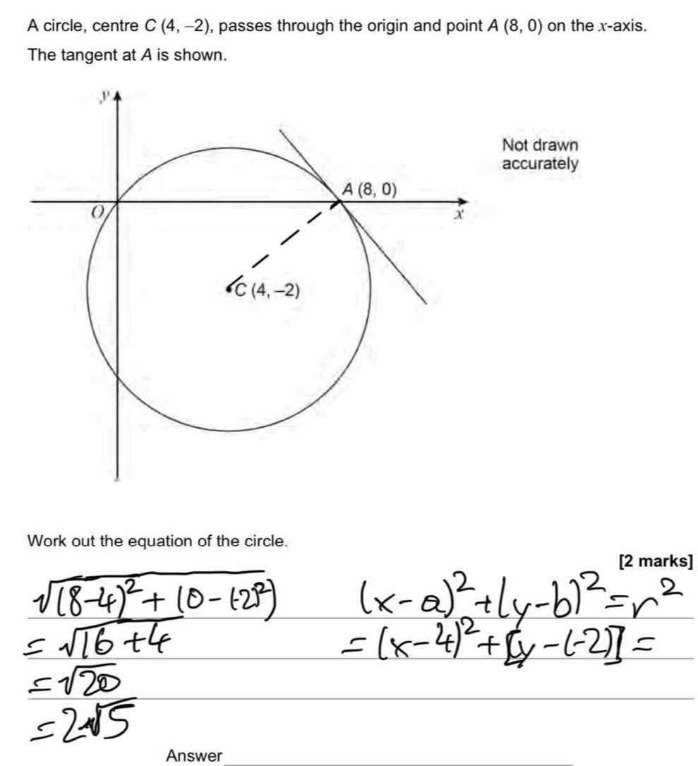Solved: A circle, centre C(4,-2) , passes through the origin and point ...