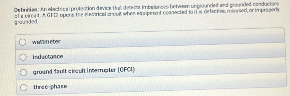 Solved: Definition: An electrical protection device that detects ...
