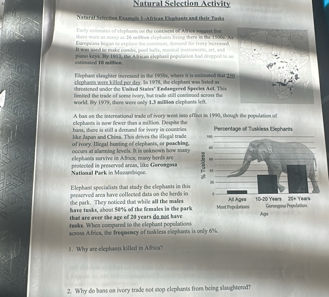 Solved: Natural Selection Activity Natural Selection Example 1-African ...