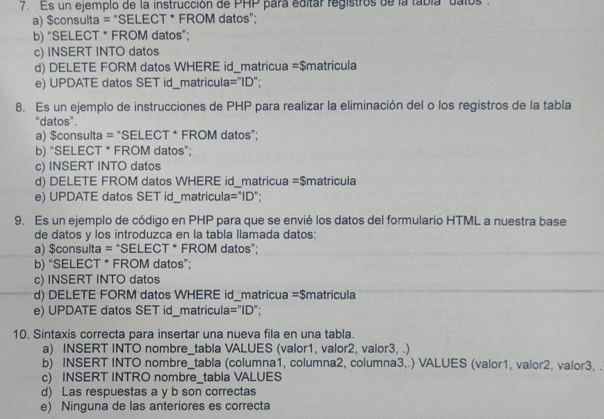 Resuelto:Es un ejemplo de la instrucción de PHP para éditar registros ...