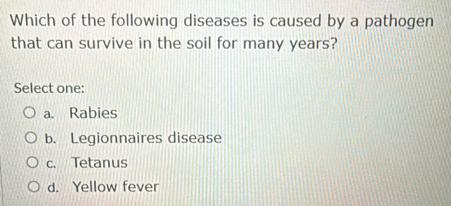 Solved: Which of the following diseases is caused by a pathogen that ...