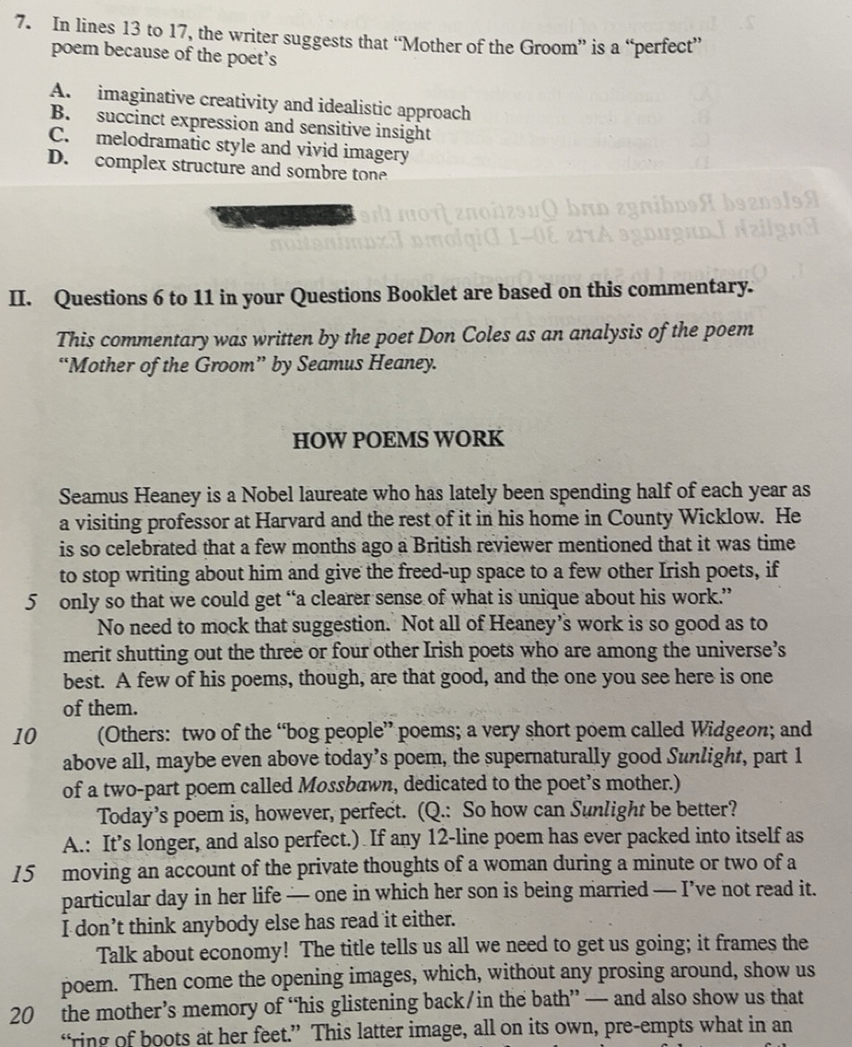 Solved: In lines 13 to 17, the writer suggests that “Mother of the ...