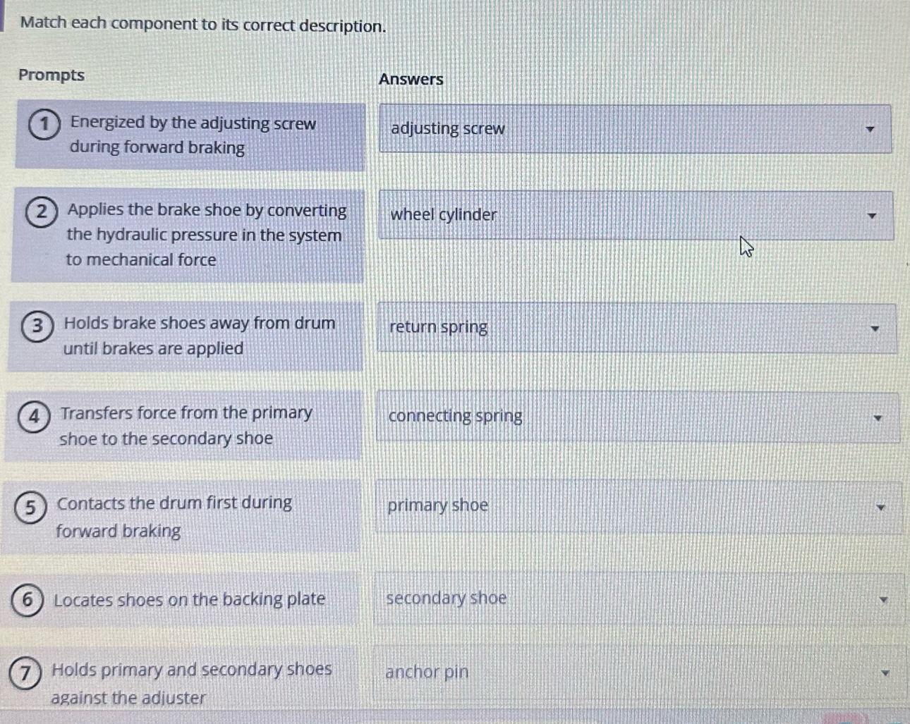 Solved: Match each component to its correct description. Prompts ... Solved: Match each component to its correct description. Prompts ...