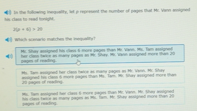 Solved: In the following inequality, let p represent the number of ...