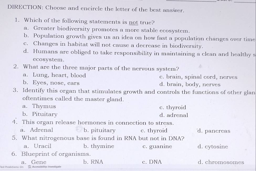 Solved: DIRECTION: Choose and encircle the letter of the best answer. 1 ...