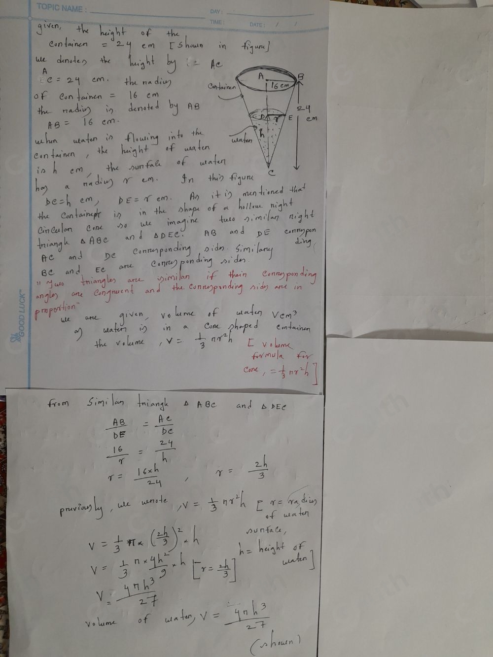Solved: A container is made in the shape of a hollow inverted right ...